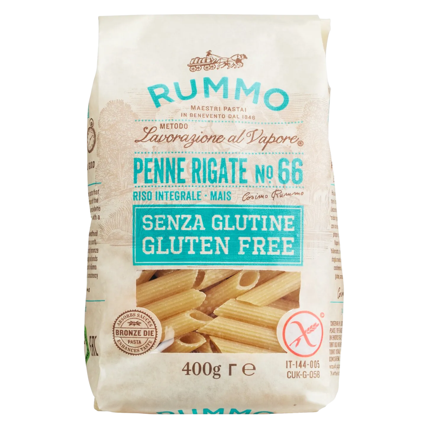 Rummo Penne rigate N° 66 - Glutenfrei aus Mais und Reis - 400 g ...