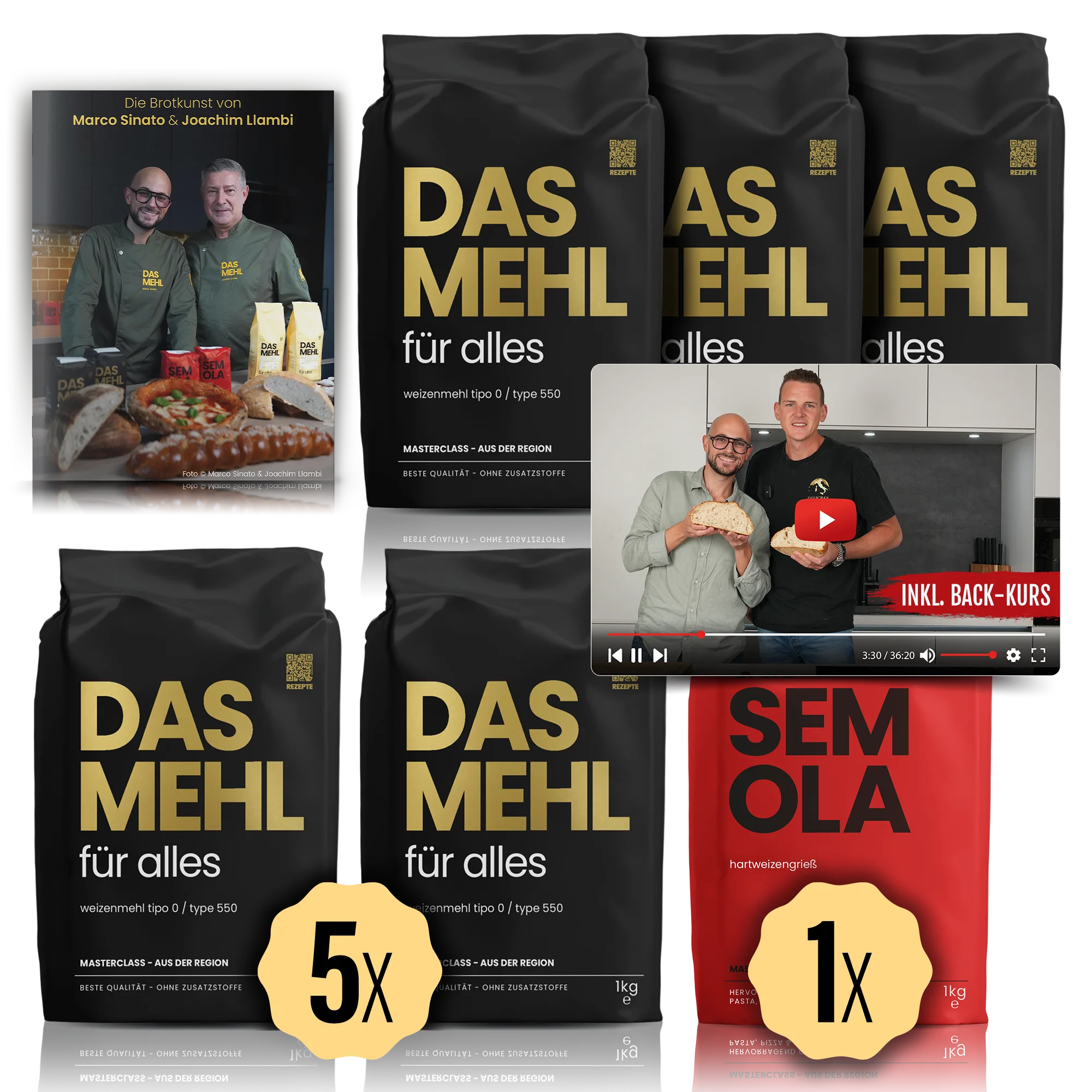 DAS MEHL | 5x 1kg Weizenmehl Tipo 0 / Type 550-13% Protein/Eiweiß + 1x ...